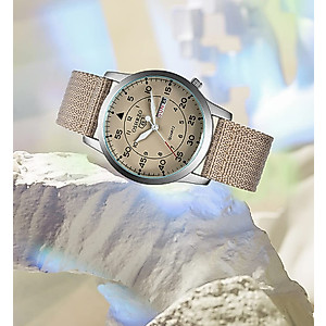 Gosasa Unisex Military Watches Sport Textile Nylon Strap Stylish Men Watch Luminous Fashion Watches Analog Display Quartz Waterproof Casual Wristwatch (S-Khaki)