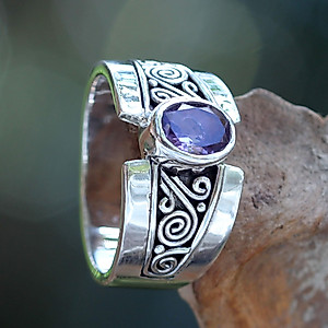 NOVICA Artisan Handmade .925 Sterling Silver Amethyst Single Stone Ring Artisan Crafted with Purple Indonesia Birthstone 'Purple Karma'