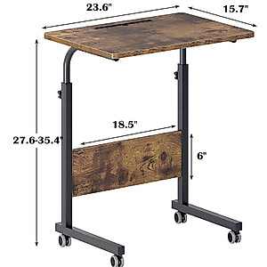 DlandHome Rolling Desk Mobile Standing Desk Mobile Side Table 23.6 Inches w/Wheels Adjustable Movable Portable Laptop Computer Stand for Bed Sofa,Retro,05-1-60FG