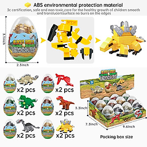 auryee 12PCS Pre Filled Easter Eggs Dinosaurs Party Favors Party Supplies Building Blocks Mini Animal Educational Toy Stacking Block Sets Science STEM Gift for Boys & Girls Kids Age 6+