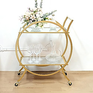 VLOBAOM Round Serving Bar Cart with Lockable Wheelss, Golden Dining Car Trolley, Standing Shelf Units, Flower Stand Display Rack,27''Dx15''Wx29''H, Mirror Glass