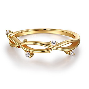 MOOSEA Twig Moissanite Stackable Band for Women, D Color VVS1 Clarity Lab Created Diamond Wedding Band 14K Yellow Gold Vermeil Art Deco Branch Moissanite Band for Women Jewelry Gifts