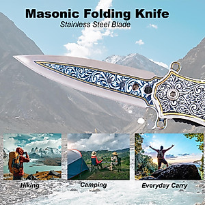 Masonic Folding Knife with Fidget Spinner, Crafted, Durable Tool with Engraved Masonic Emblems for Everyday Use, Ceremonial Purposes, & Collectors, Craftsmanship Practical Design (Camo)