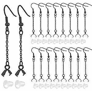 20pcs Stainless Steel French Earring Hooks Hypoallergenic Earring Fish Hooks with Beaded Chains Pinch Bail Clasps and 20pcs Clear Earring Backs for DIY Crafts Jewelry Making, Black
