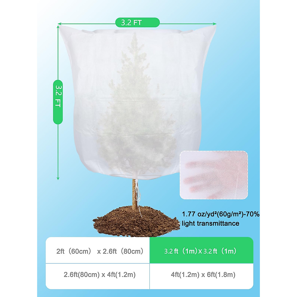 Abimars Plant Covers Freeze Protection Jacket 1.77 oz/yd², 3.2ft x 3.2ft Reusable Winter Drawstring Plant Covers with Zipper, Frost Cloth Plant Freeze Protection, 2 Pack