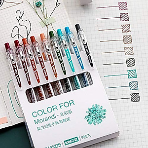 Morandi Colored Gel Ink Pens Retractable 0.5mm Fine Point Assorted Colors for Bullet Journal/To Do List/Making Notes/Art Painting, Pack of 9 (Nordic Style)