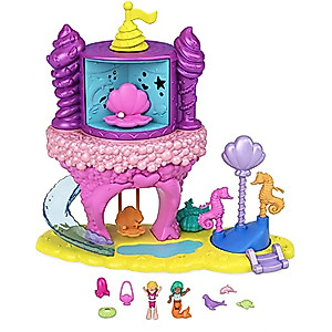 Polly Pocket Rainbow Funland Mermaid Cove Ride Playset, Polly & Mermaid Dolls, Accessories, Dispenser Feature for Surprises, Great Gift for Ages 4 & Up