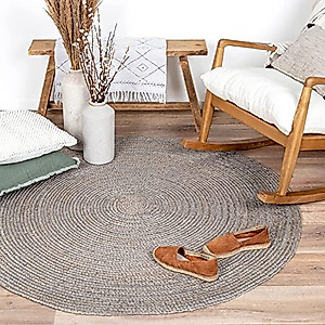 THE PIKKU INTERNATIONAL - Rug Round Natural Jute Hand Woven Braided Area Rug Grey Color Carpet (132 x 132 Inch (11 Feet Round))