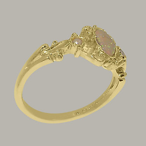 LetsBuyGold 10k Yellow Gold Natural Opal & Cultured Pearl Womens Trilogy Ring - Size 11.25