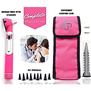 MEDCASE Radiance Otoscope - Ear Scope with LED Light and Speculum for Ear Examination and Diagnosis - Ideal for Professional use - Lifetime Warranty - Pink