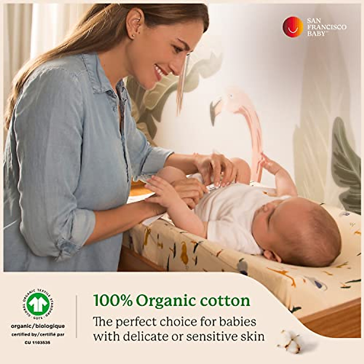 Premium Diaper Changing Pad Cover - Pack of 1 for Standard Baby Changing Table, 100% Organic Cotton, Universal Fit with Safety Slots - Changing Table Cover, Soft, Breathable & Stretchy