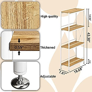 4 Tier Storage Shelves Plus Narrow Shelf Unit Metal Shelves Shelf Free Standing Shelf Organisers Modern Shelf Ladder Shelf Bookshelf for Bathroom Kitchen Bedroom Hallway Steel & Wooden White & Beige