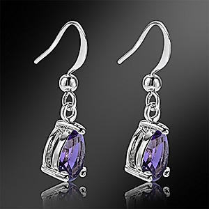 RIZILIA Dangle Drop Pierced Earrings with Pear Cut CZ [Simulated Purple Amethyst] in White Gold Plated, Simple Modern Elegant
