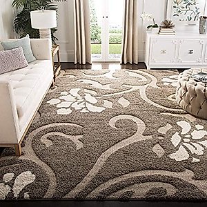 SAFAVIEH Florida Shag Collection Area Rug - 5'3" x 7'6", Smoke & Beige, Floral Design, Non-Shedding & Easy Care, 1.2-inch Thick Ideal for High Traffic Areas in Living Room, Bedroom (SG464-7913)