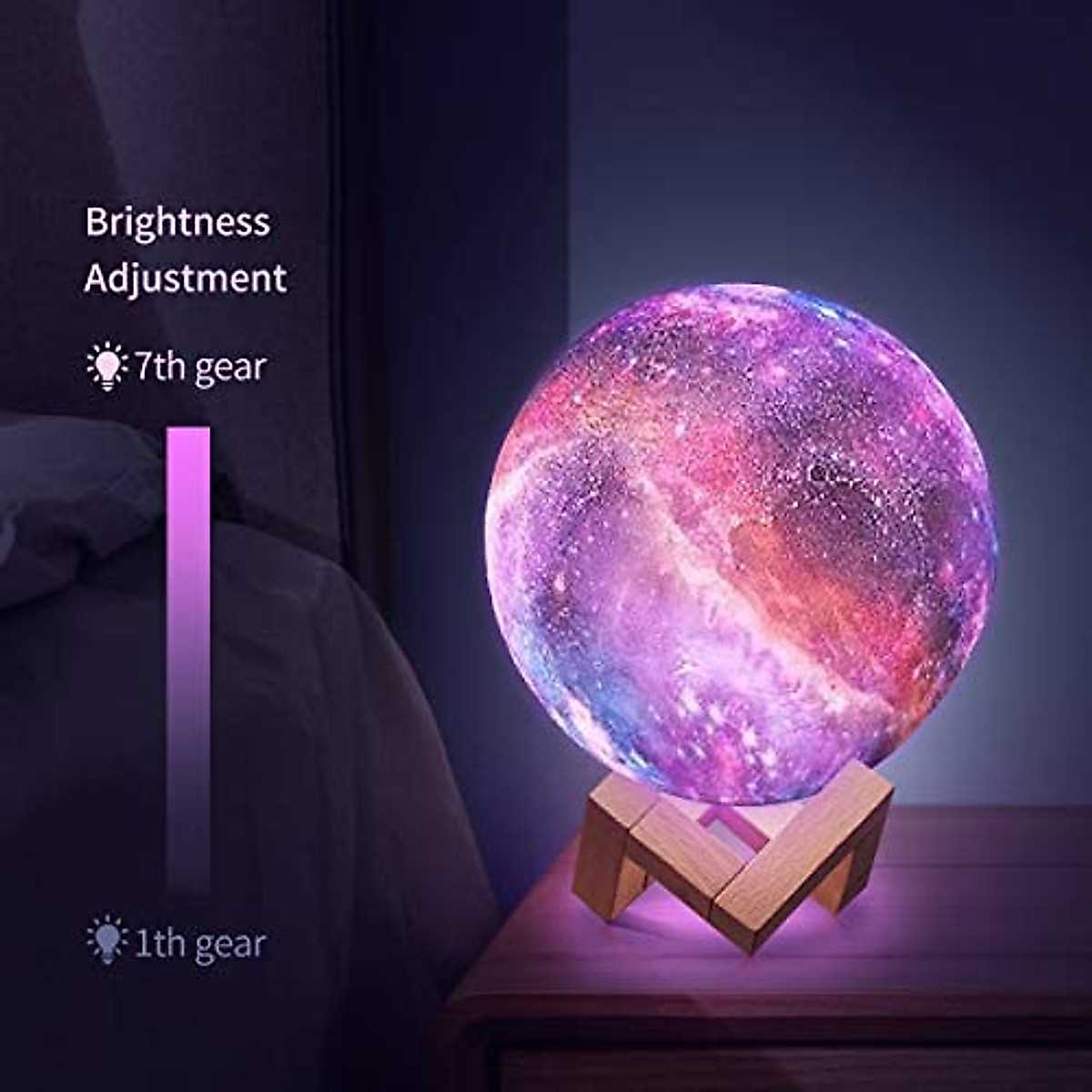 Balkwan 5.9 inch 16 Colors Moon Lamp Kids Night Light Galaxy Lamp LED 3D Star Moon Light with Wood Stand, Remote &amp; Touch Control USB Rechargeable Gift for Baby Girls Boys Birthday Women