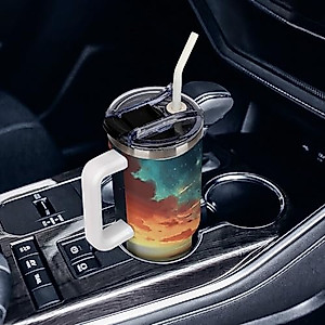 LLUTSNTH 40 Oz Vacuum Tumbler with White Handle Leakproof Insulated Tumbler Anime Stainless Steel Travel Mug with Lid And Straw Coffee Cup Cute Water Bottles Cup Holder Friendly