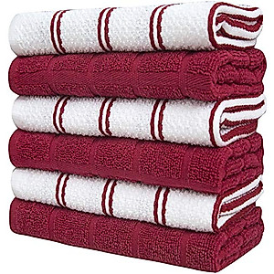 Kitchen Hand Towels 16"x 28" | Red Popcorn Gird Design | Kitchen Towel Set | Soft, Highly Absorbent with Hanging Loop | Natural Ring Spun Cotton Kitchen Towel | Large Tea Towel Set | 380 GSM - 6 Pack