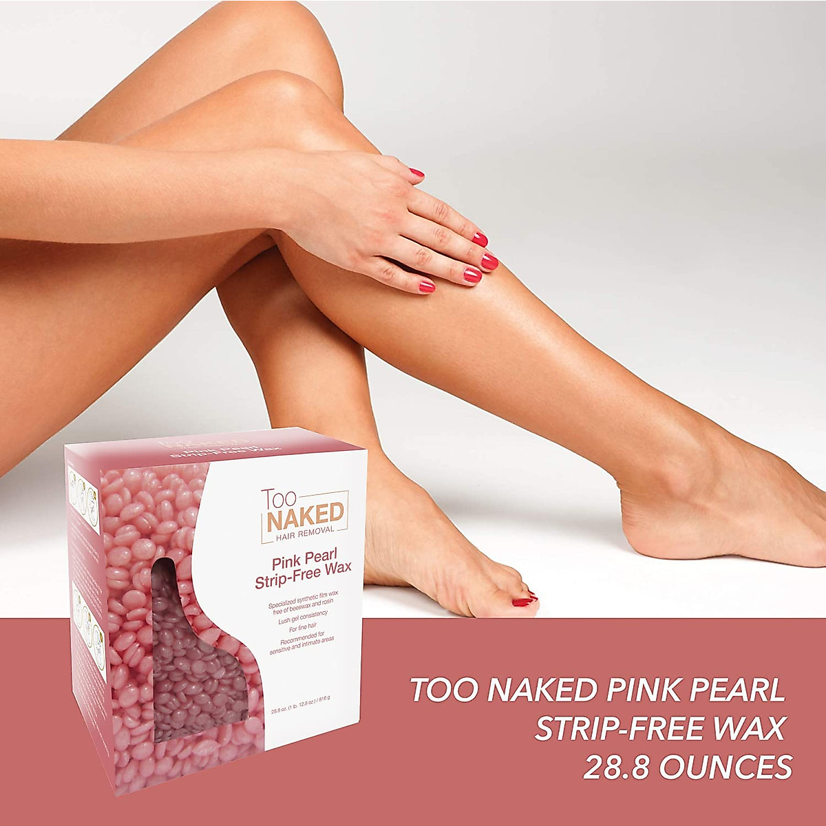 Too Naked Pink Pearl Strip-Free Wax, Beeswax-Free Wax, Synthetic Film Wax, 28.8 ounces