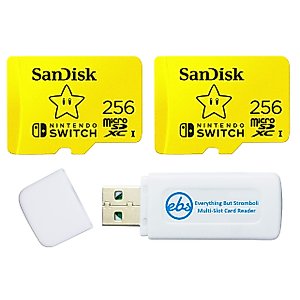 SanDisk Nintendo Switch MicroSD 256GB Memory Card (2 Pack) for Nintendo Switch OLED Model (SDSQXAO-256G-GNCZN) U3, Class 10, 4K UHD Bundle with (1) Everything But Stromboli MicroSDXC & SD Card Reader