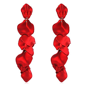 Acrylic Rose Petal Earrings For Women Bohemia Resin Long Tiered Flower Drop Dangle Earrings Statement Exaggerated Floral Tassel Earrings (Red)