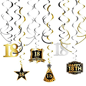 18th Birthday Decorations Kit- Happy Birthday Banner Black and 18th Birthday Hanging Swirls,18th Birthday Decorations for Boys