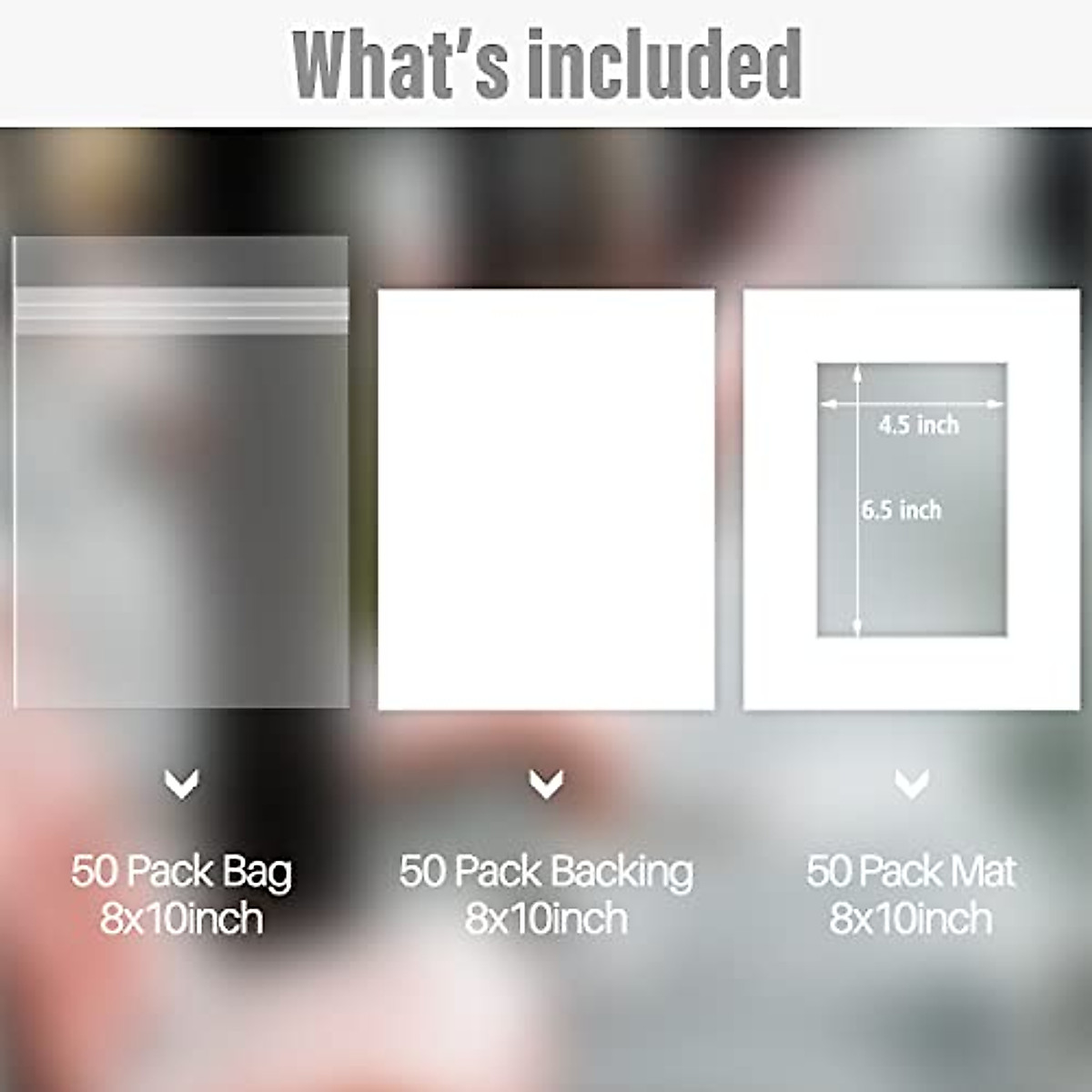 Golden State Art Pack of 50 8x10 White Picture Mats Mattes with White Core Bevel Cut for 5x7 Photo + Backing + Bags