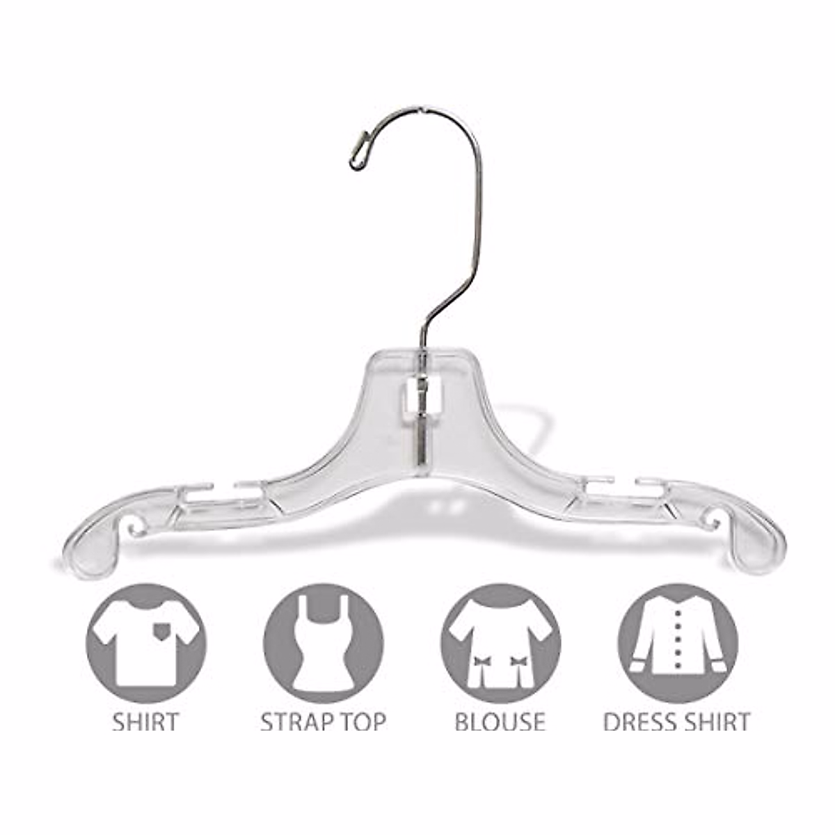 Clear Plastic Baby Top Hanger, Box of 100 Small 10 inch Space Saving Infant hangers w/ Notches and 360 Degree Chrome Swivel Hook by The Great American Hanger Company