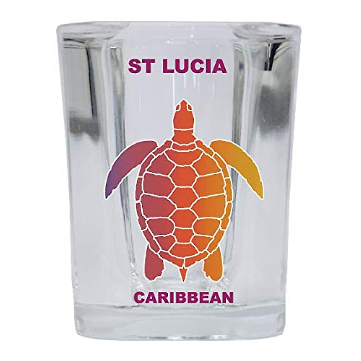 St Lucia Caribbean Souvenir Rainbow Turtle Design Square Shot Glass