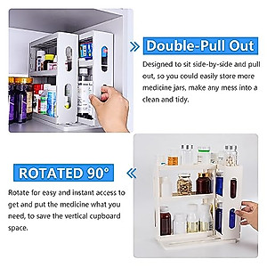 Dutiplus Medicine Organizer 2 Three-Decker Shelves Cabinet Storage Rack Organizer for Holding Vitamins, Supplements Cosmetics 10.82”H x 5.82”W x 10.43”D (Creamy White)