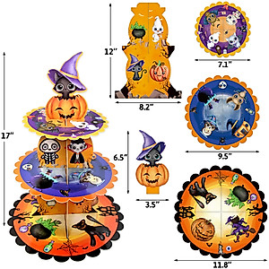 ceiba tree Halloween Cupcake Stand Decorations Holder Dessert Tower 3 Tier Cardboard Pumpkin Trick or Treat Party Birthday Supplies for Kids