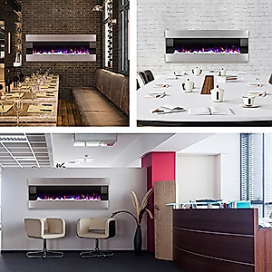 Electric Fireplace - 54 Inch Wall Mounted Fireplace Heater with Remote Control Adjustable LED Flame Color, Timer, and Heat by Northwest (Silver)