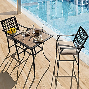 Tangkula 3 Piece Patio Bar Bistro Set, Outdoor Bar Height Stool & Table, Ergonomic Seat with Comfortable Cushion, Reinforced Steel Structure, Outside Dining Set for Poolside, Backyard (Beige)