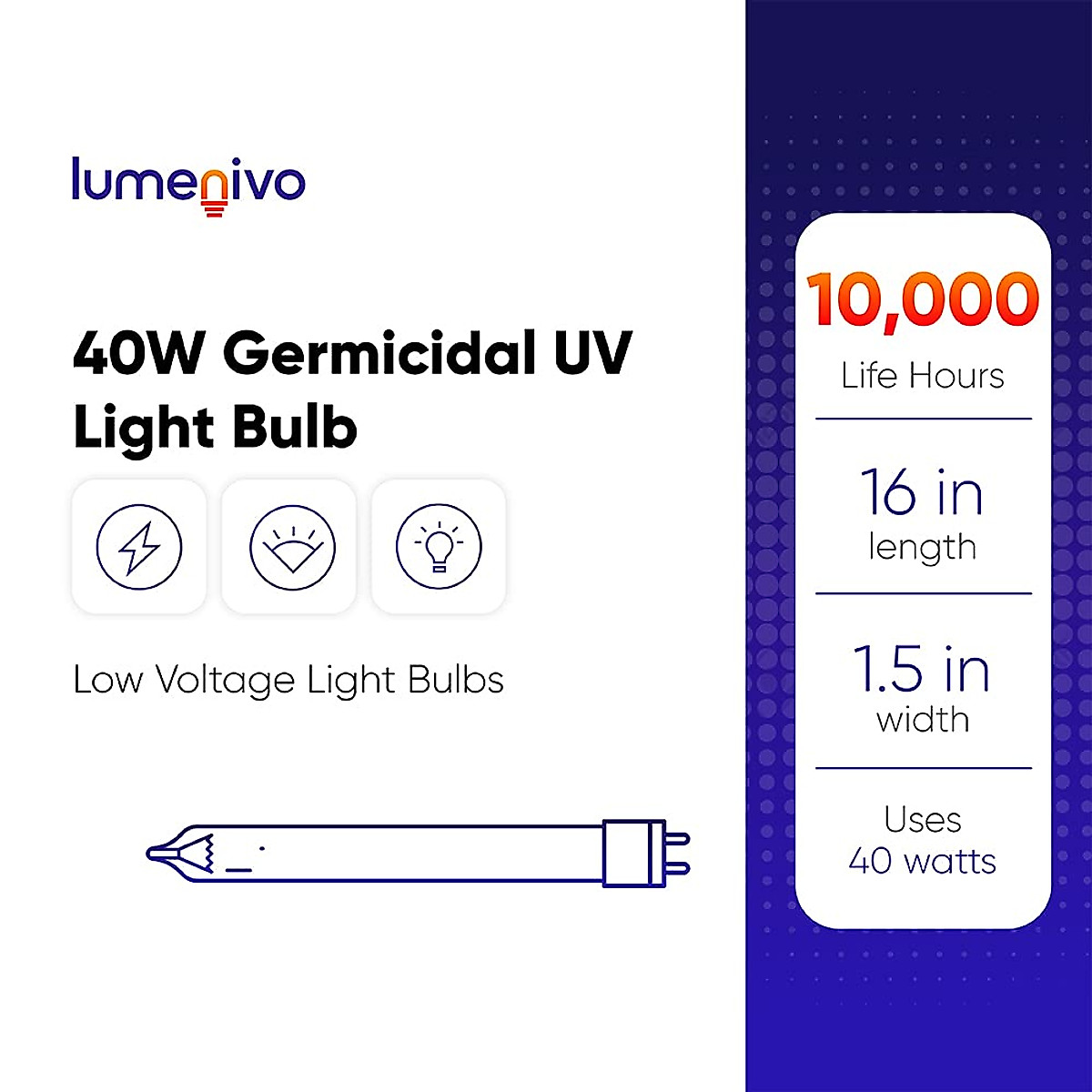 lumenivo UV Lamp 602805 for Viqua/Trojan Max C D D4 Systems 40 Watt UV Replacement Bulb - Germicidal UV Light Bulb Low Ozone with B29-I 4 Pin Large Round with Barriers - 1 Pack