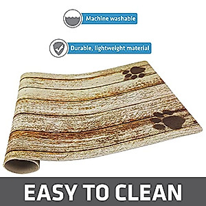 Drymate Pet Bowl Placemat, Dog & Cat Food Feeding Mat - Absorbent Fabric, Waterproof Backing, Slip-Resistant - Machine Washable/Durable (USA Made) (12” x 20”) (Distressed Wood Tan)