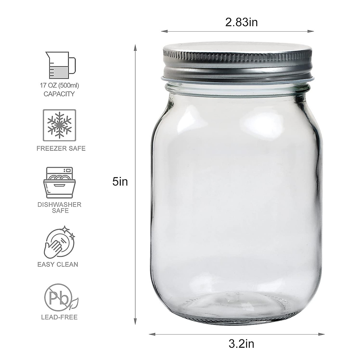 Accguan Mason Jars 16 oz With Regular Lids and Bands, Ideal for Jam, Honey, Wedding Favors, Shower Favors, DIY Magnetic Spice Jars, 12 PACK, 16 Labels Included