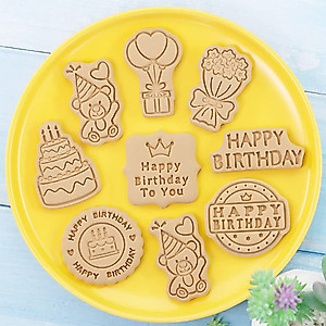 16 Pcs Dog Cookie Cutters 3D Cat Puppy Biscuit Cutter Funny Cartoon Dinosaur Cookie Stamps Embossed Fondant Baking Tool Sugar Craft Cute Cookie Baking Supplies (Happy Birthday)