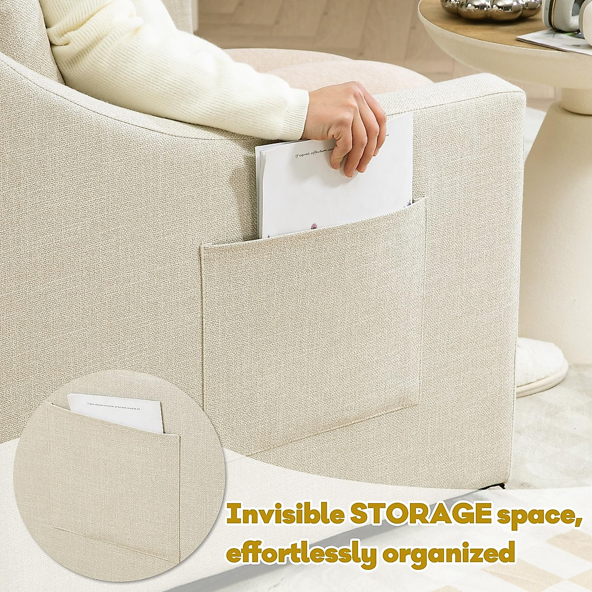 Suvivityse Swivel Accent Chair,360° Big Armchair Modern Living Room Chairs Comfy Cushions,Large Capacity Home Office Desk Chairs for Small Space as Apartment Office Lounge (Beige, Seat B)