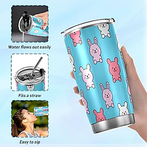 HXshaoye cute animal rabbits bunny blue peach Stainless Steel vacuum insulated water bottle Leak-proof Lid and Straw mug spill proof leak proof for gym simple travel coffee tumbler vaso para cafe