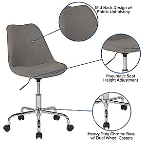 Flash Furniture Aurora Series Mid-Back Light Gray Fabric Task Office Chair with Pneumatic Lift and Chrome Base