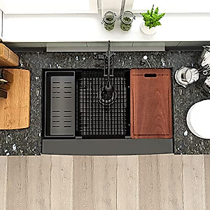 33 Black Undermount Workstation Kitchen Farmhouse Sink-Swifthorse 33x22 Gunmetal Black Stainless Steel Kitchen Sink, 16-Gauge Undermount Deep Single Bowl Kitchen Sink With Apron Front
