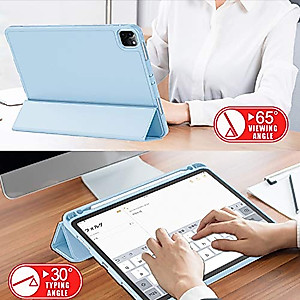 ZryXal New iPad Pro 12.9 Case 2022/2021 (6th/5th Generation) with Pencil Holder, Premium Protective Case Cover with Soft TPU Back and Auto Sleep/Wake Feature for 2022 iPad Pro 12.9 (Sky Blue)