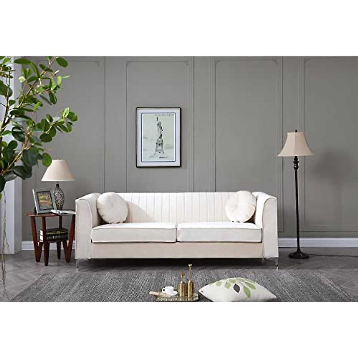 Glory Furniture Delray Sofa, Ivory. Living Room Furniture, 3 Seater