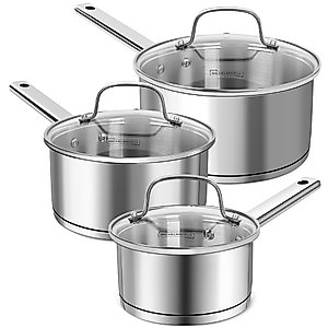 MICHELANGELO Saucepan Set 3 Sizes, Stainless Steel Sauce Pan with Lid, Tri-Ply Bottom Sauce Pot Set, Nonstick Saucepan, Induction Compatible, 1QT & 2QT &3QT