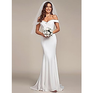 Ever-Pretty Women's Off-Shoulder Mermaid Sweep Train Long Wedding Dresses for Bride White US4