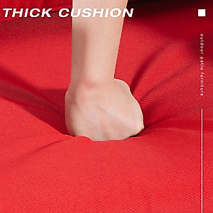 Joyside Outdoor Ottomans for Patio Set of 2 PE Wicker Steel Frame Outdoor Footstool with Removable Olefin Cushions for Garden, Patio, Backyard and Deck, Red