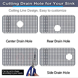 ZHAO Silicone Sink Mats Sink Protectors with Drain Holes Kitchen Sink Mat Grid Accessory Grey Sink Mats for Bottom of Kitchen for Farmhouse Stainless Steel Porcelain Sink 25"x13"