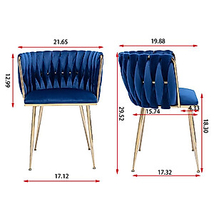 TXFTRR Velvet Dining Chairs Set of 4, Velvet Dining Chair with Woven Hollow Backrest Design, Modern Dining Chair Set with Gold Metal Legs, Upholstered Velvet Chairs for Dining Room, Living Room