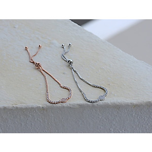 Micropave Disc Bolo Bracelet Adjustable 10 Inch 14K Rose Gold Plating