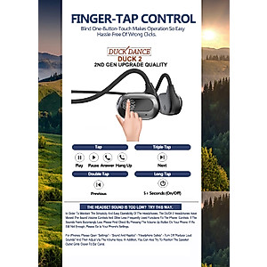 Open Ear Headphone TWS True Wireless Stereo Over-The-Ear Sport Headphone DUCK2 Air Conduction Earphone Blind-Touch-Control Technology (Black/Nickel)