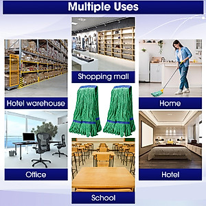 6 Pack Heavy Loop End Cotton String Mop Head Heavy Duty Mop Head Commercial Refills Mop Head Replacement for Home Industrial Commercial Cleaning (Green, Blue)